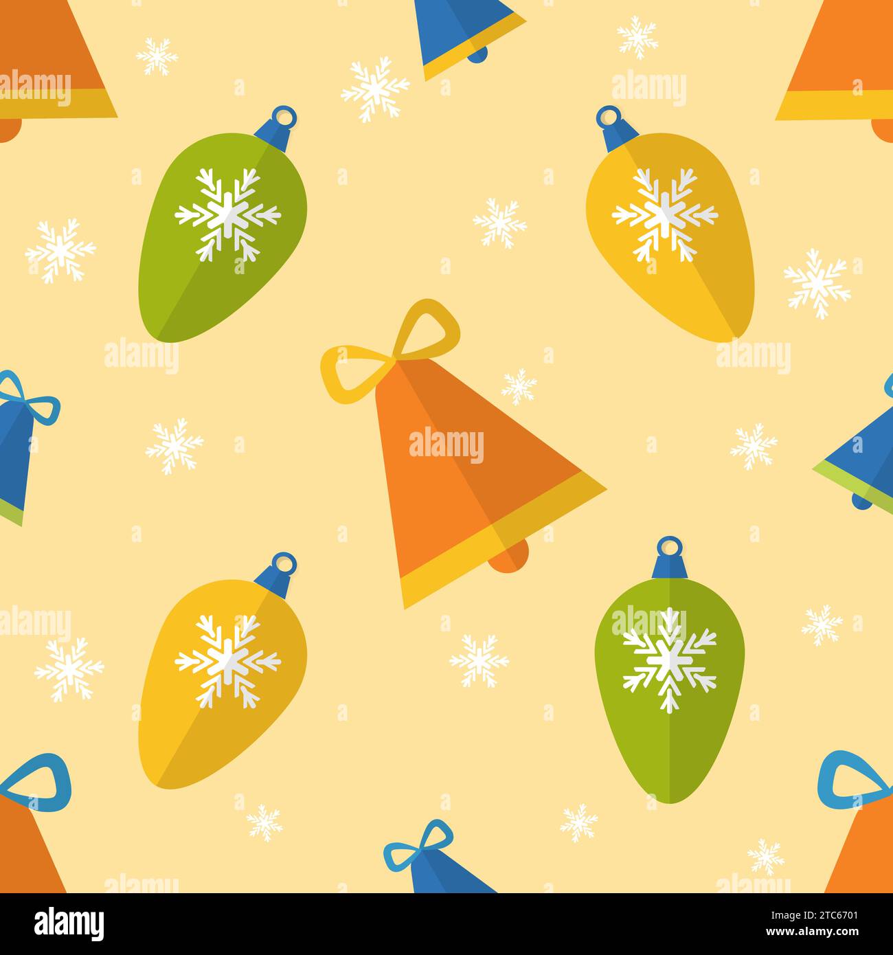 Christmas seamless pattern with bells and decorations in flat style ...