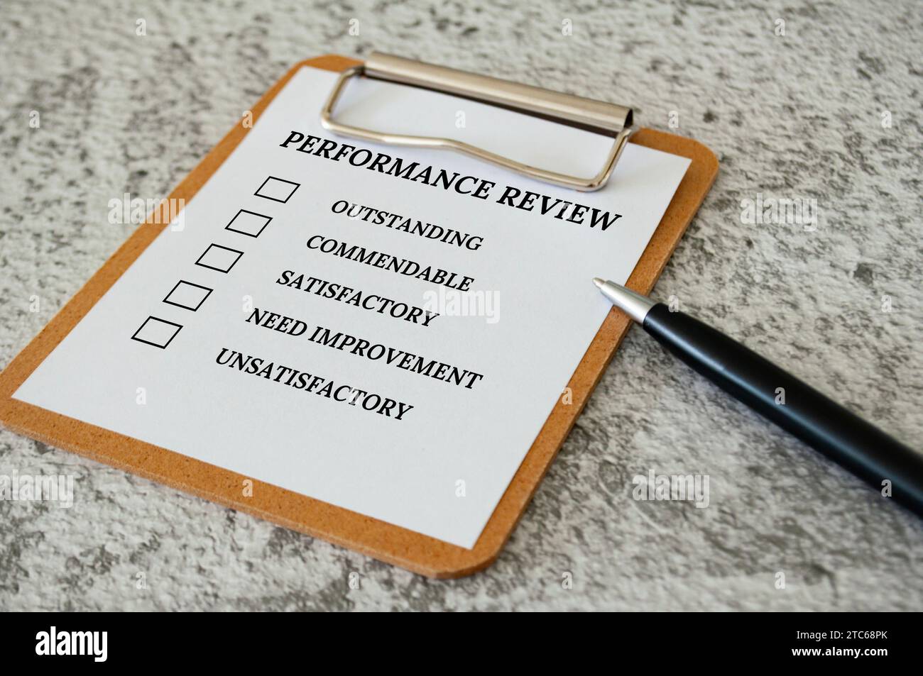 Performance Review checklist on clip board with pen. Performance review ...