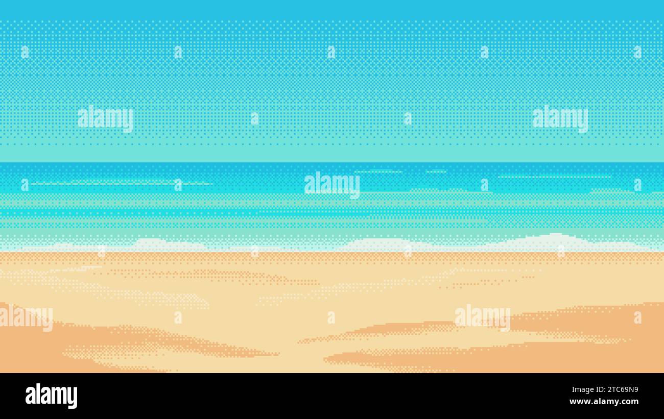 Pixel art beach background. 2d backdrop for 8-bit retro video game or ...