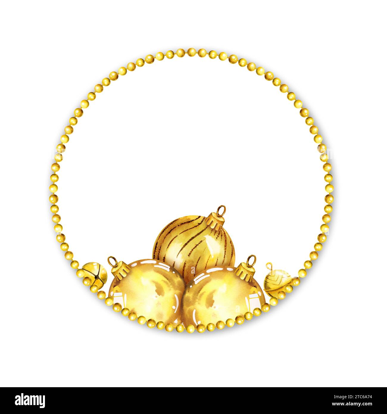 watercolor circle frame with Christmas decoration, wreath from garlands ...