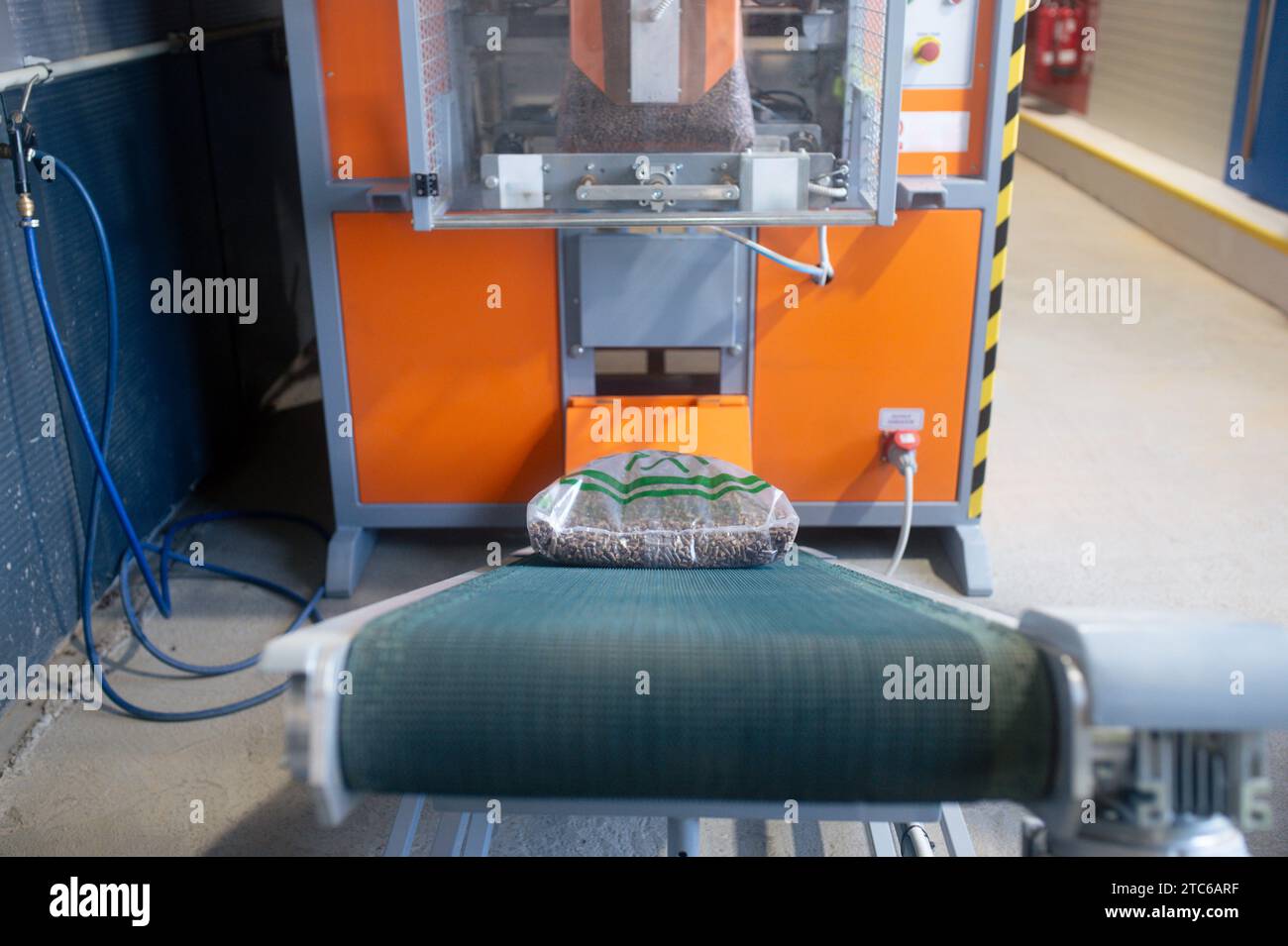 Wood pellet production machine in factory, pellet manufacturing in wood ...