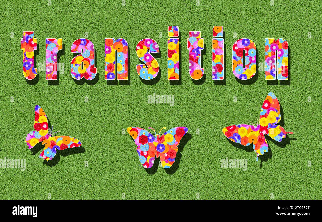 Text, graphics, English word Transition with butterfly and floral ...