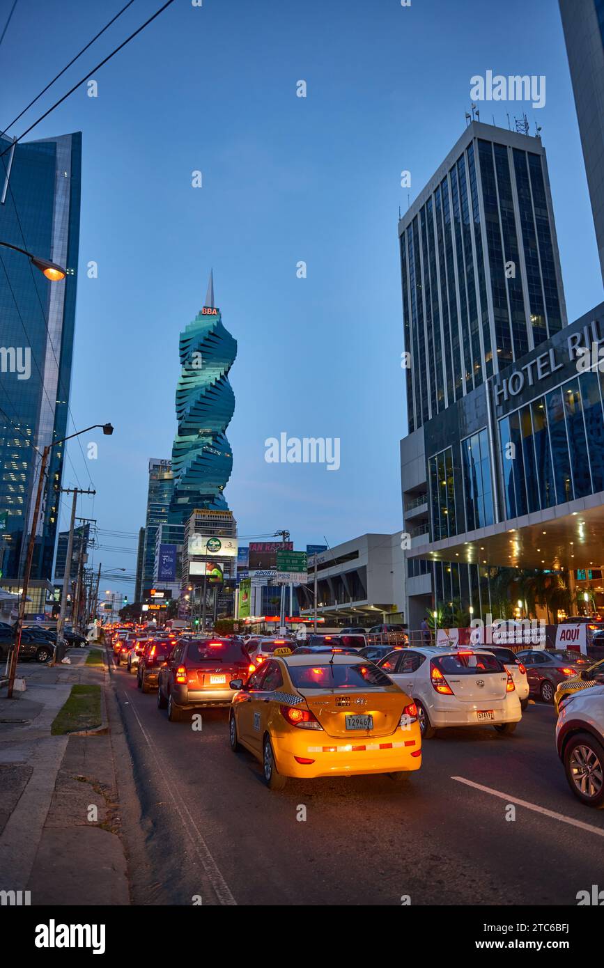 Night view of the traffic at 50th Street at Evening, Panama City ...