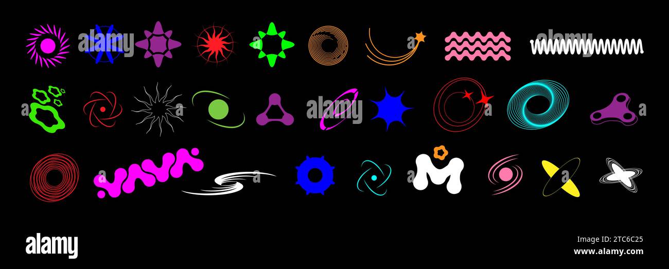 Y2k colorful abstract shape and grid. Vector illustration set of simple ...