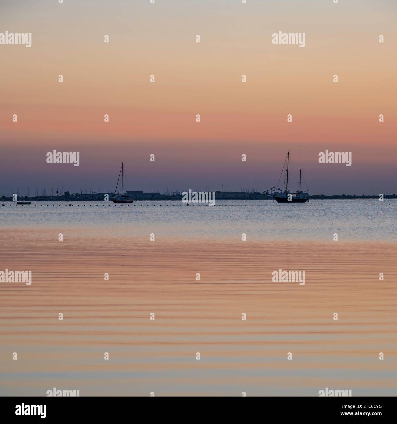 Orange colours of a Mediterranean summers morning, before the sun has ...