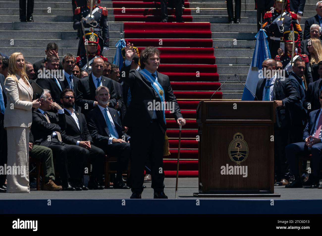 Buenos Aires, Argentina. 10th Dec, 2023. Javier Milei, greets his ...