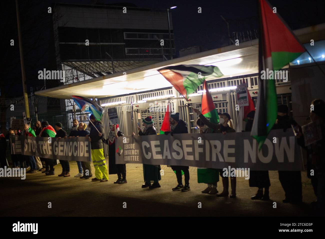 Glasgow, UK, 11th Dec 2023. Pro-Palestine rally gathers at front gate ...