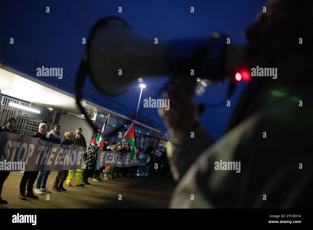 Glasgow, UK, 11th Dec 2023. Pro-Palestine rally gathers at front gate ...