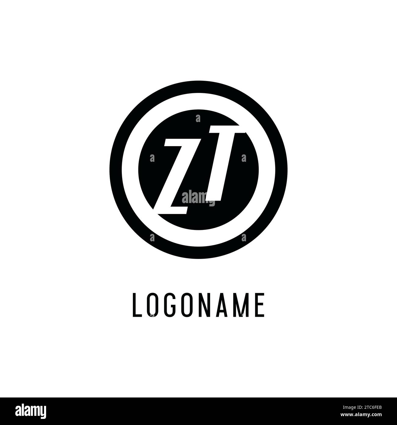 Initial ZT logo concentric circle line, clean and simple monogram logo style vector graphic ...