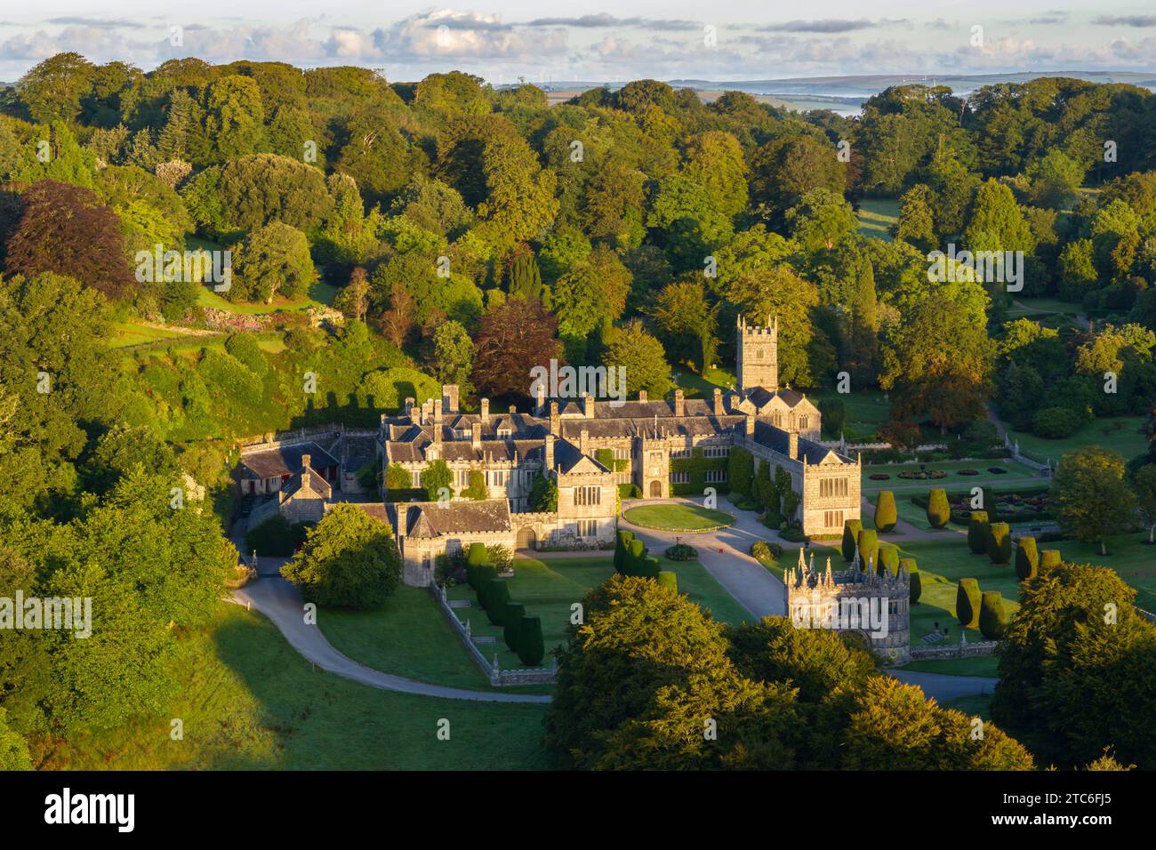 Aerial view of Lanhydrock House near Bodmin in Cornwall, England ...