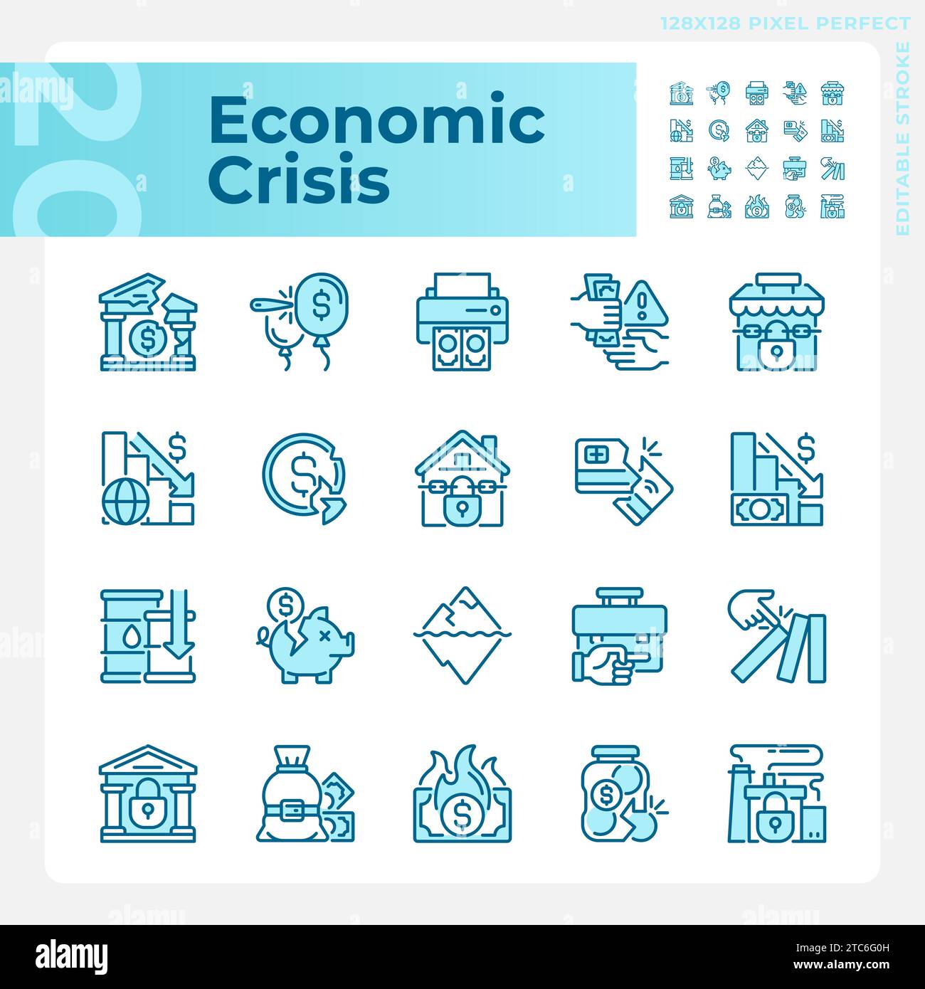 Set of editable pixel perfect blue economic crisis icons Stock Vector ...