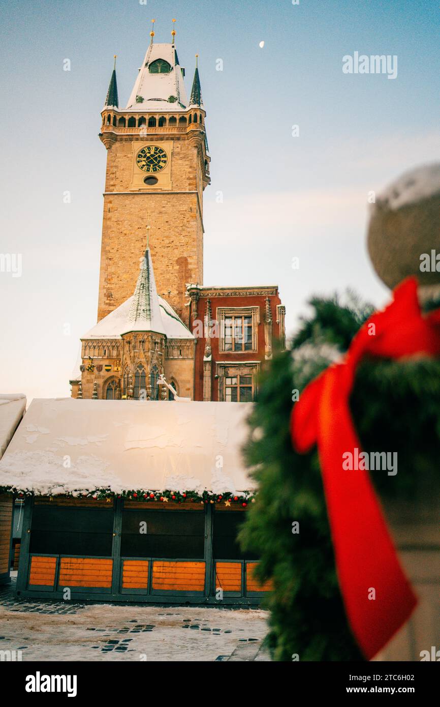 Snow winter morning in Prague, christmas Market Stock Photo - Alamy