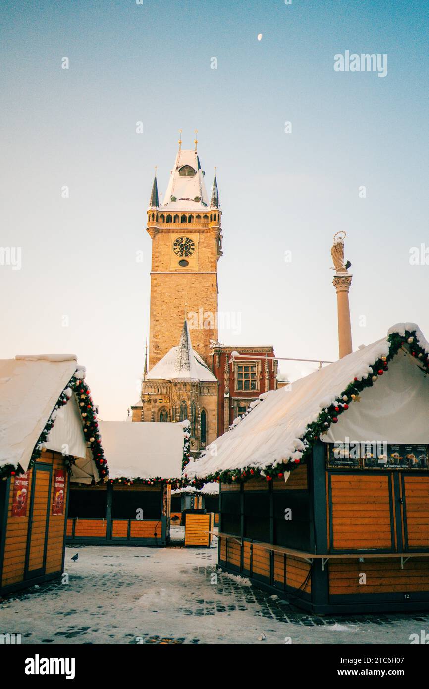 Snow winter morning in Prague, christmas Market Stock Photo - Alamy