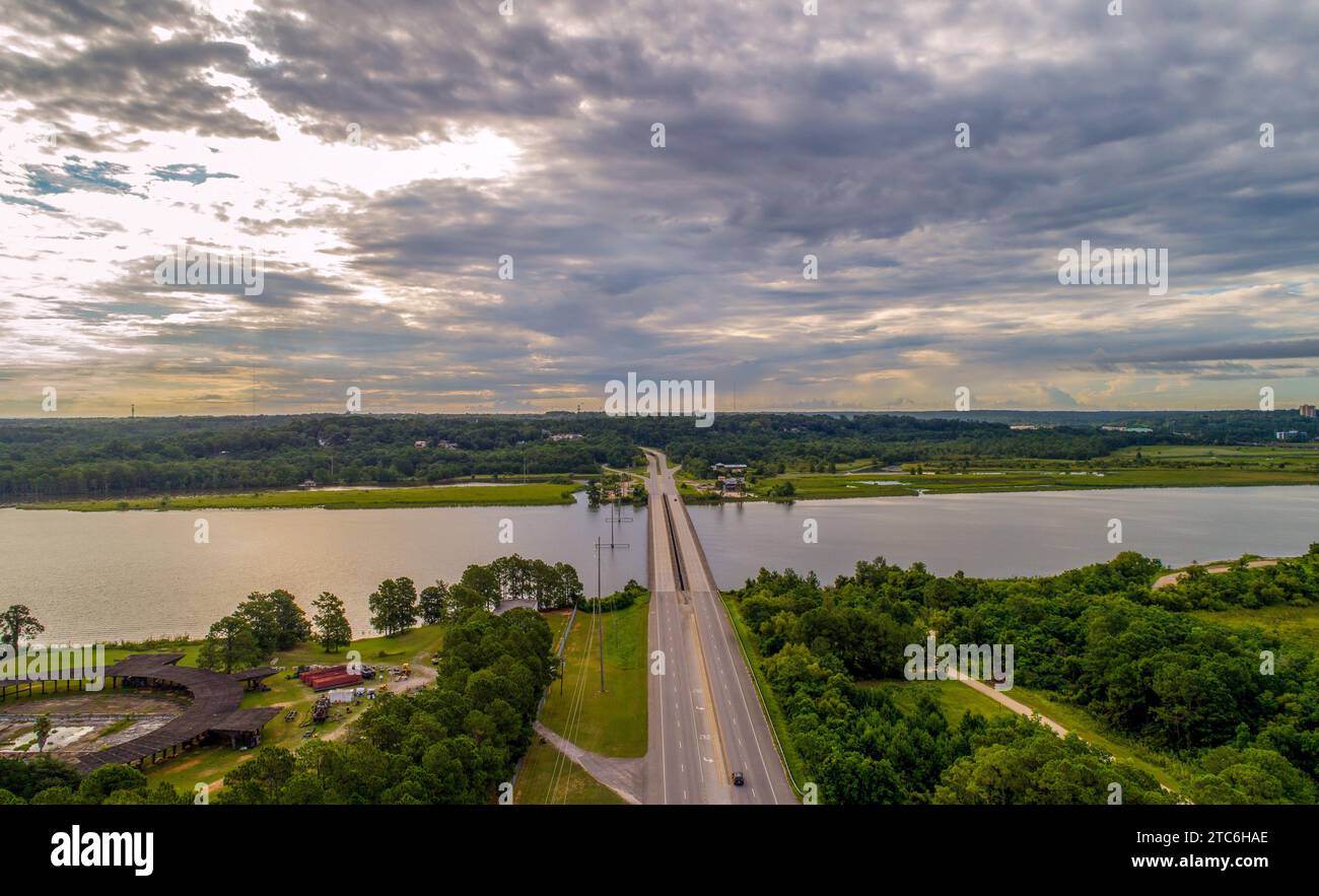 Aerial view of the Mobile Bay causeway at dawn Stock Photo - Alamy