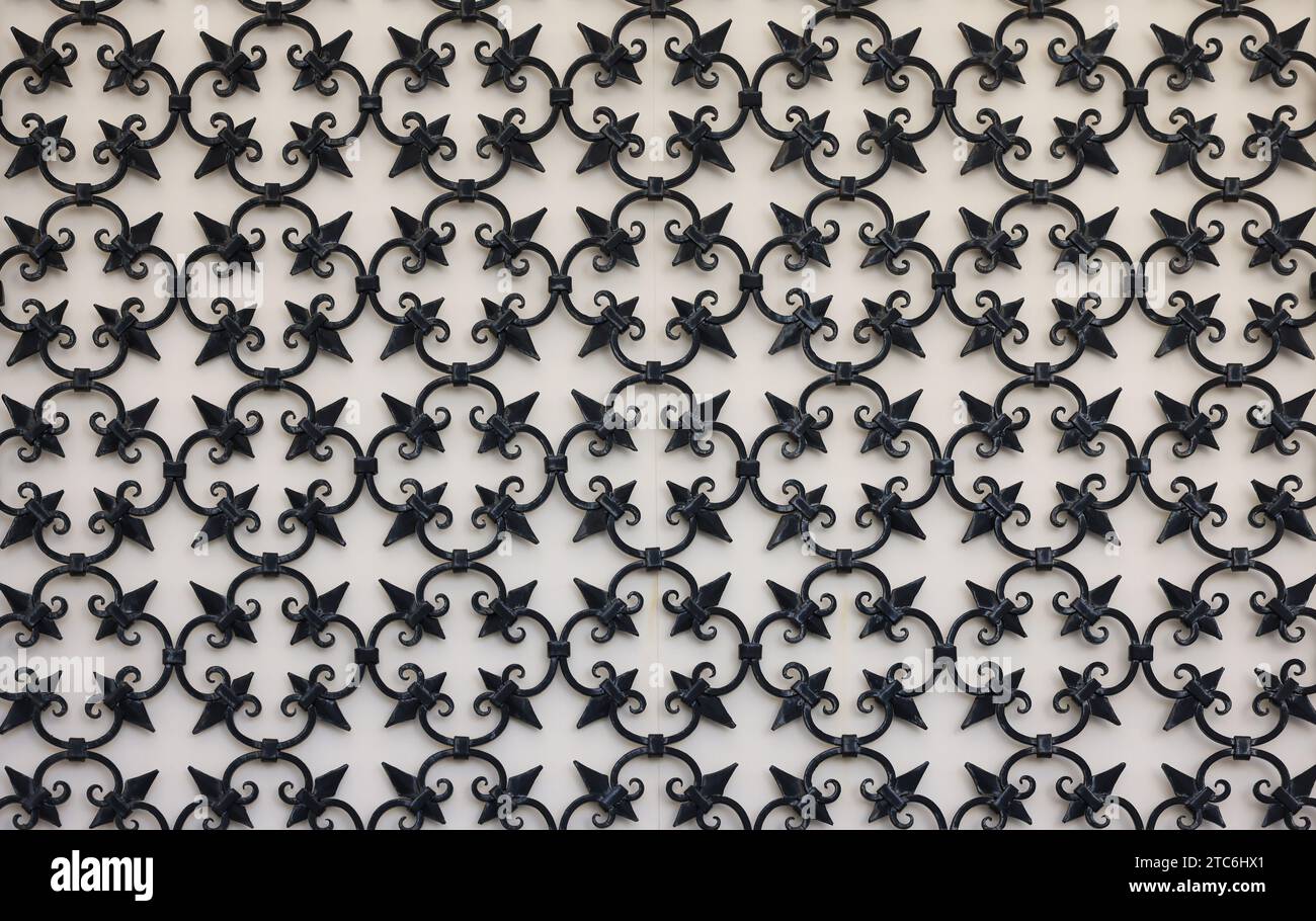 Detail of an ancient window with grating in wrought iron. Venice, Italy ...