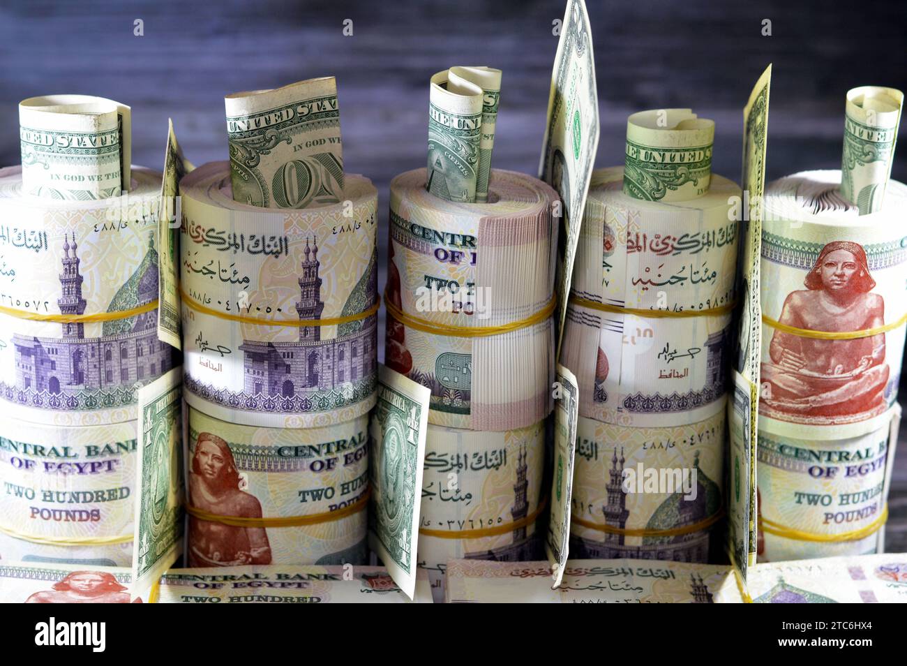 Piles and bundles of Egypt money thousands of Pounds currency banknotes ...