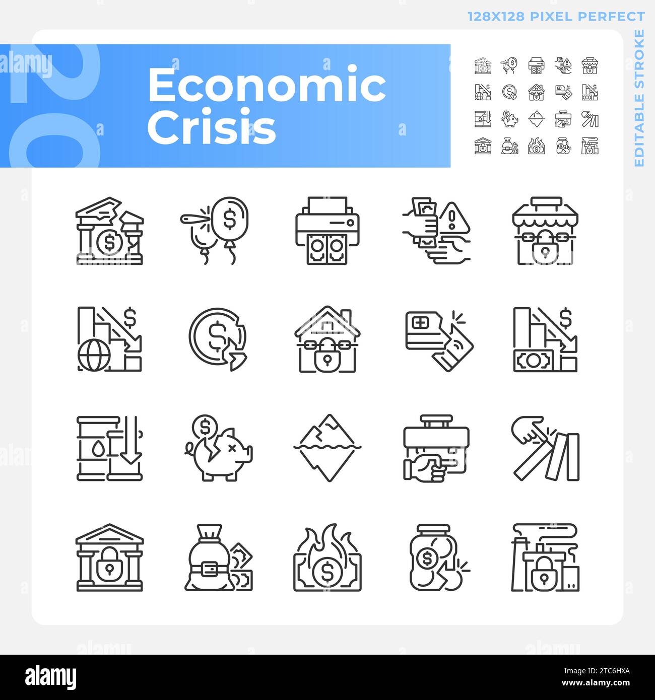 Set of editable light and dark economic crisis icons Stock Vector Image ...