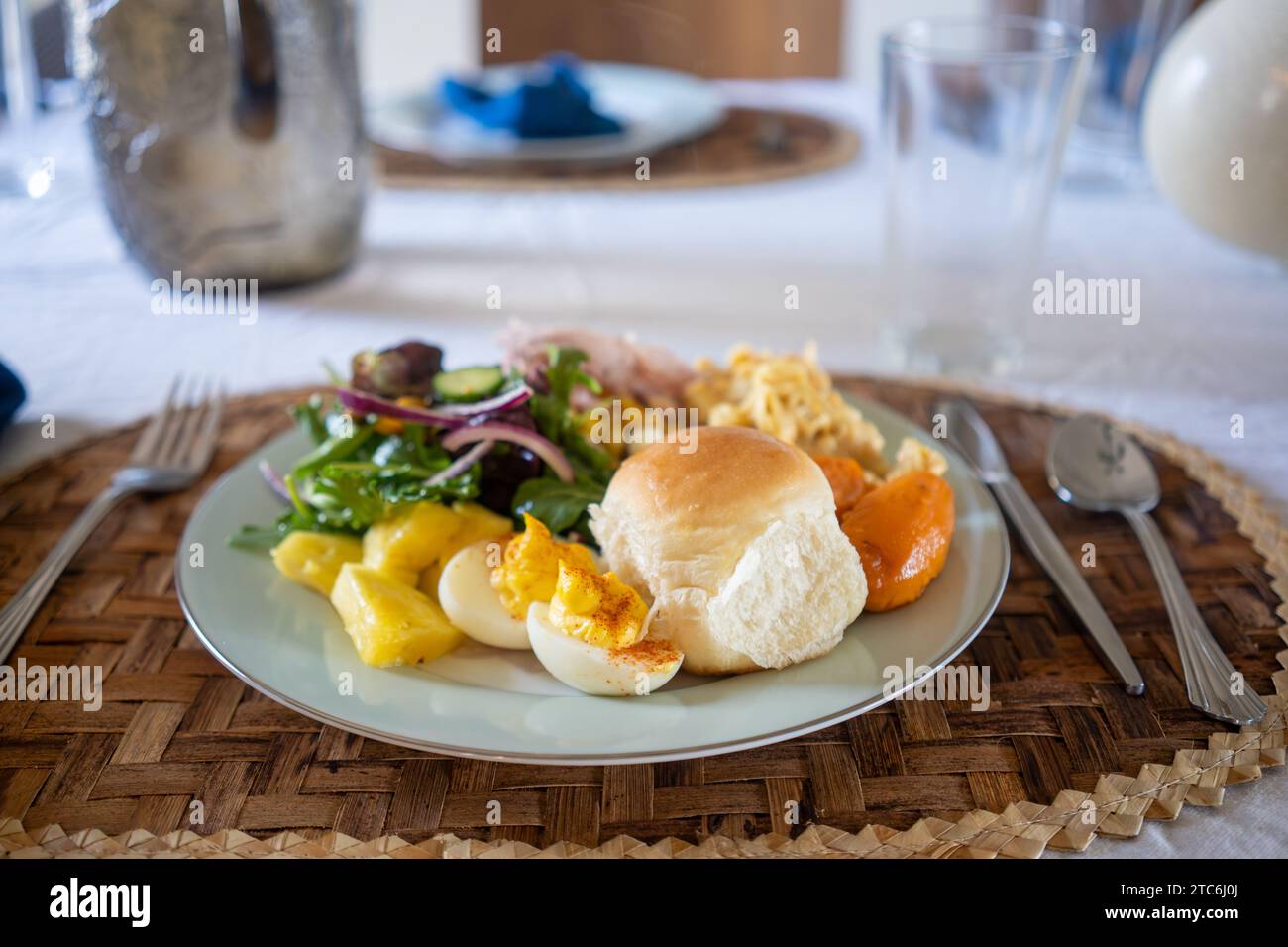 Colorful plate of food featuring traditional Thanksgiving foods Stock ...