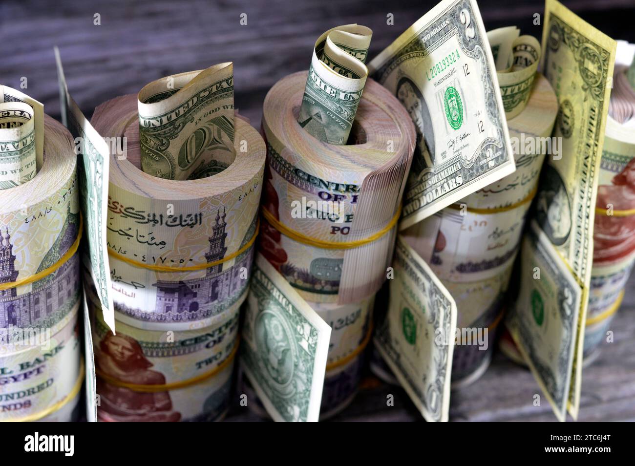 Piles and bundles of Egypt money thousands of Pounds currency banknotes ...