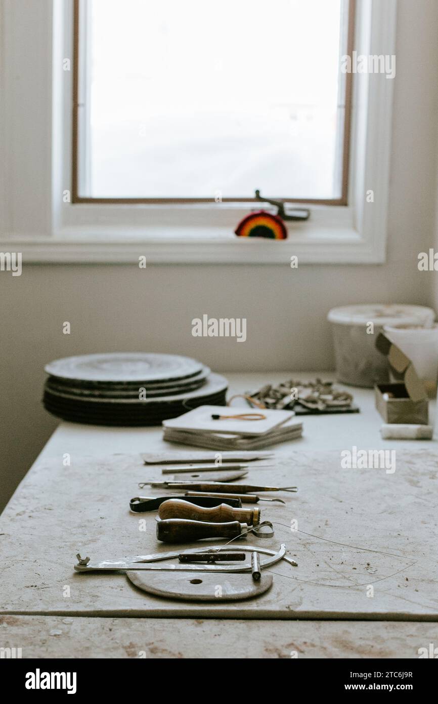 Pottery Making tools for sculpting in the studio Stock Photo - Alamy