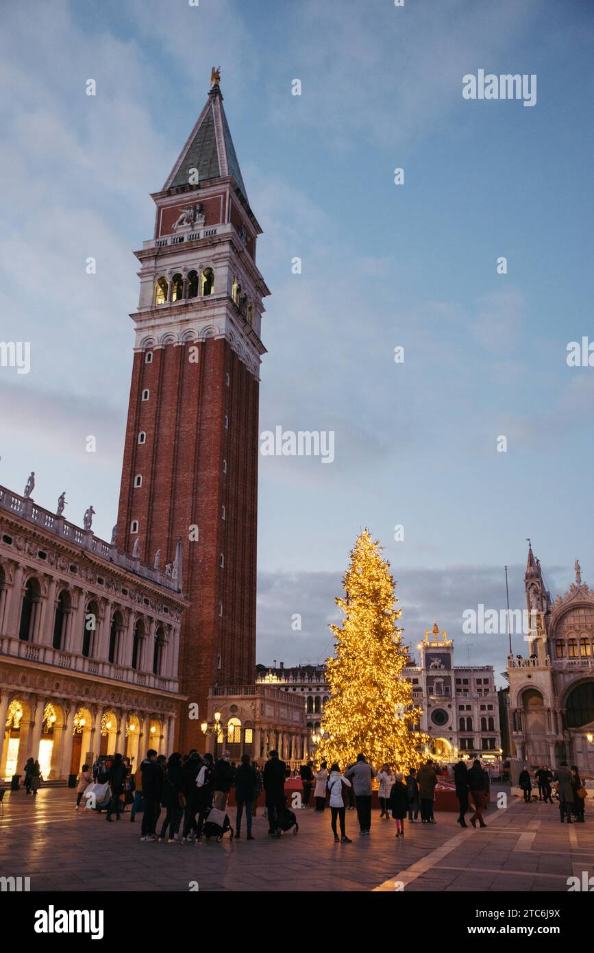 christmas tree and Bell Tower in Venice, Italy Stock Photo - Alamy