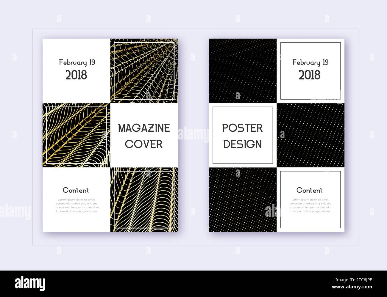 Business cover design template set. Gold abstract lines on black ...