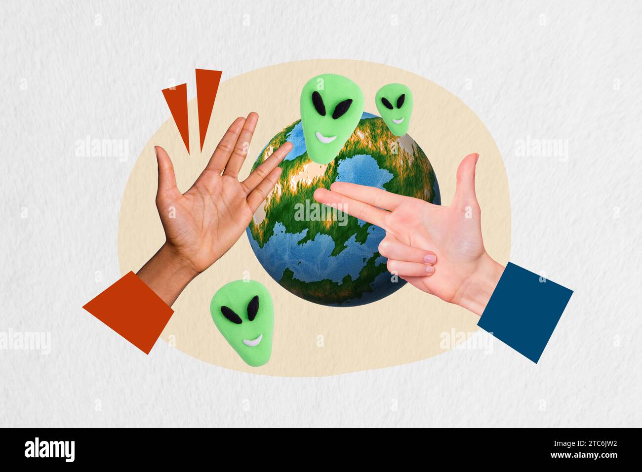 Photo collage artwork picture image of plasticine green aliens invade ...