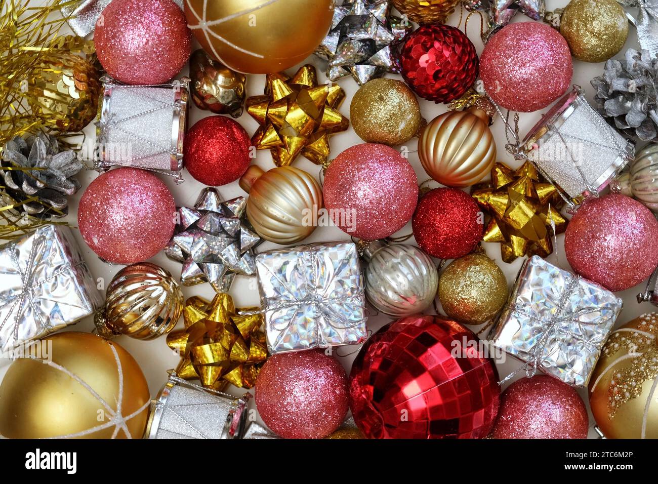 Christmas Ornaments Background Rotation, Spinning. Close up a Glitter ...