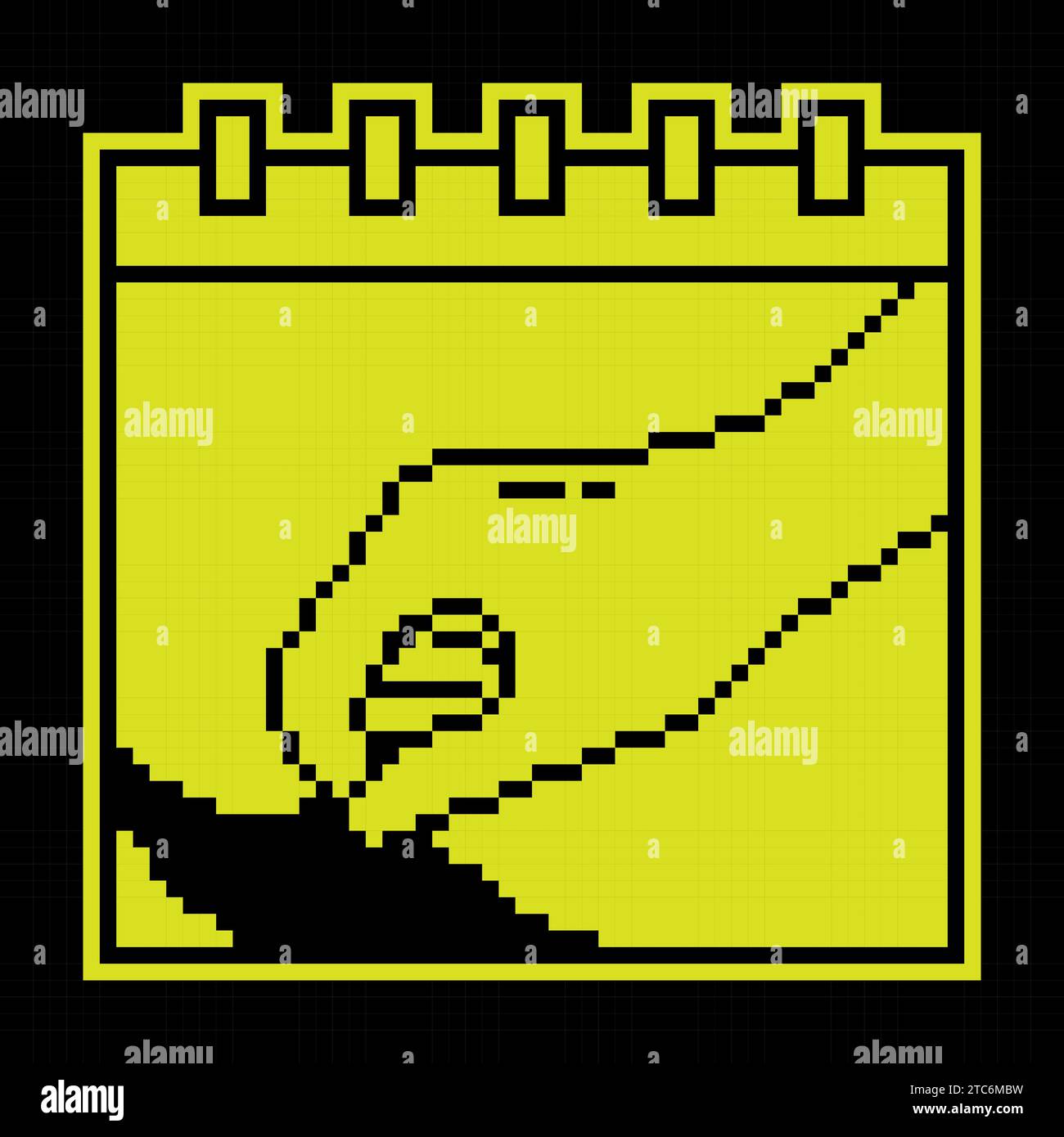 Pixel silhouette icon. Hand tearing sheet of wall calendar. Marking ...