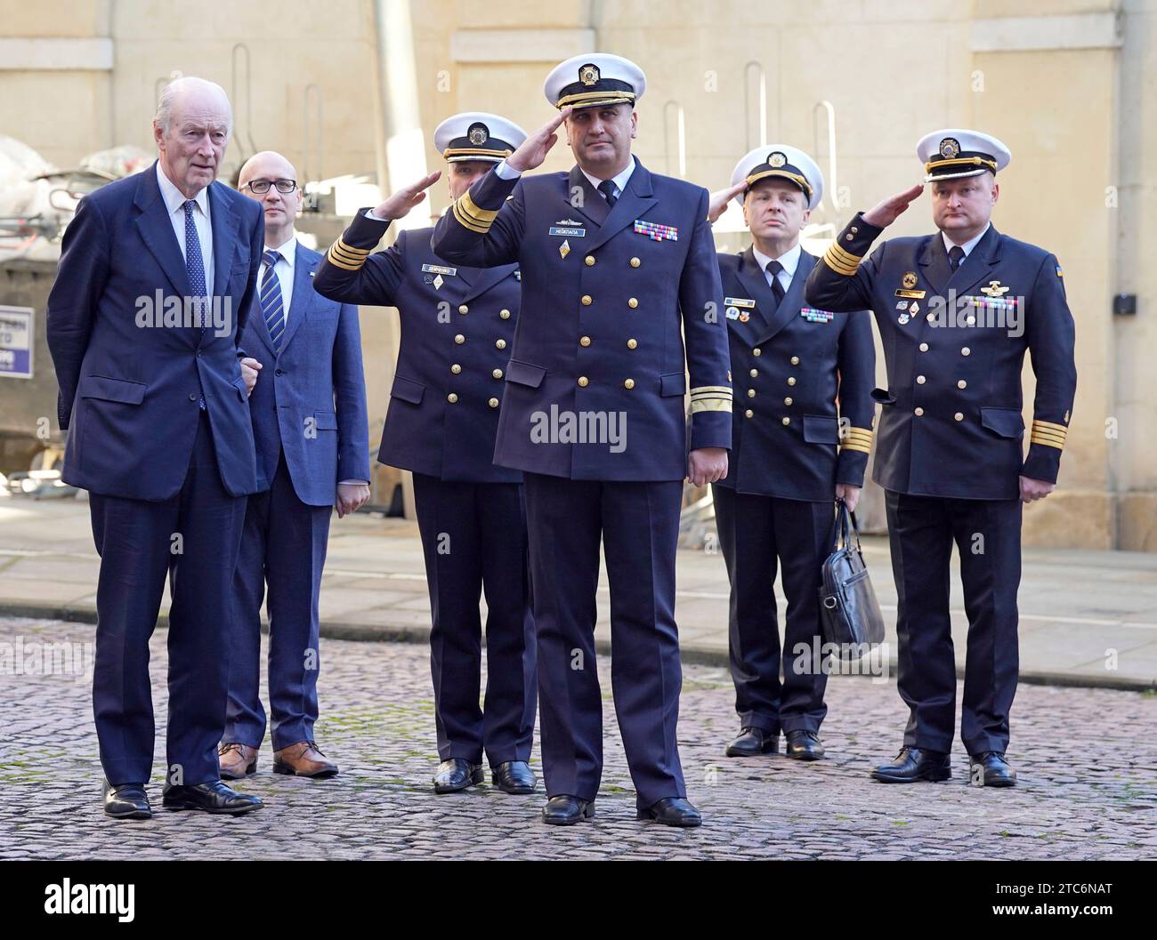 Commander of the Ukrainian Navy, Vice Admiral Oleksiy Neizhpapa (front ...