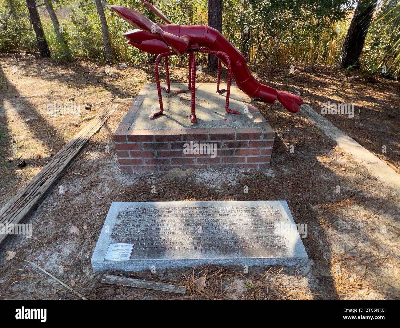 Woodbine, GA - February 25, 2023: A crawfish sculpture at a boat ramp ...