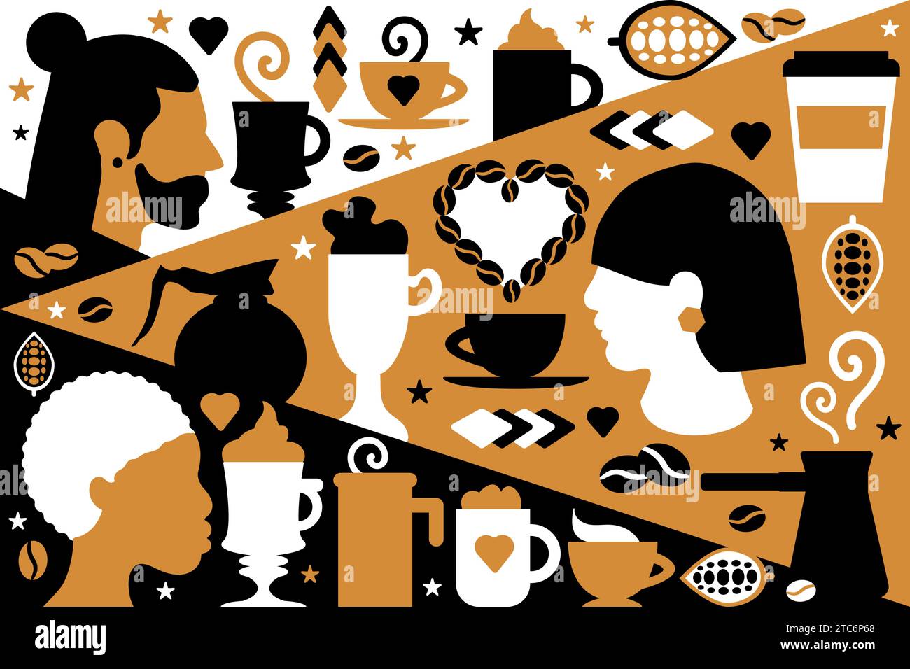 People drink coffee poster in boho colors with people of different ...