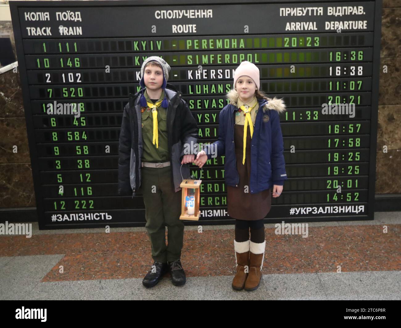 Non Exclusive: KYIV, UKRAINE - DECEMBER 10, 2023 - Plast scouts pose ...