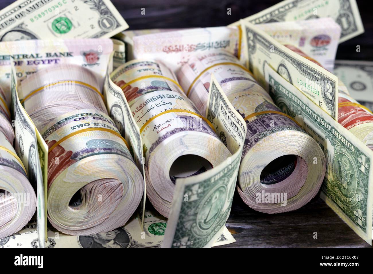 Piles and bundles of Egypt money thousands of Pounds currency banknotes ...