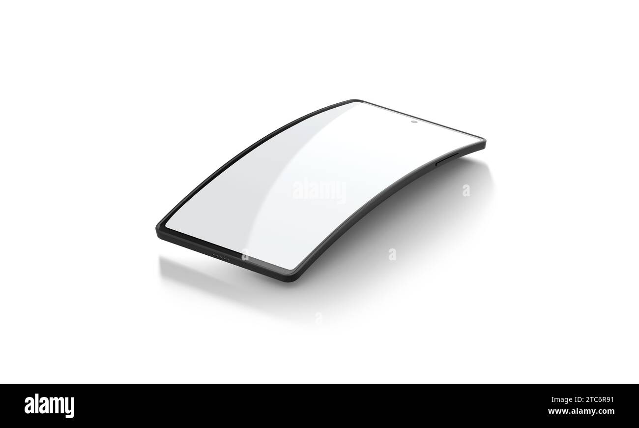 Blank white phone flexible flip display mockup, no gravity, 3d ...