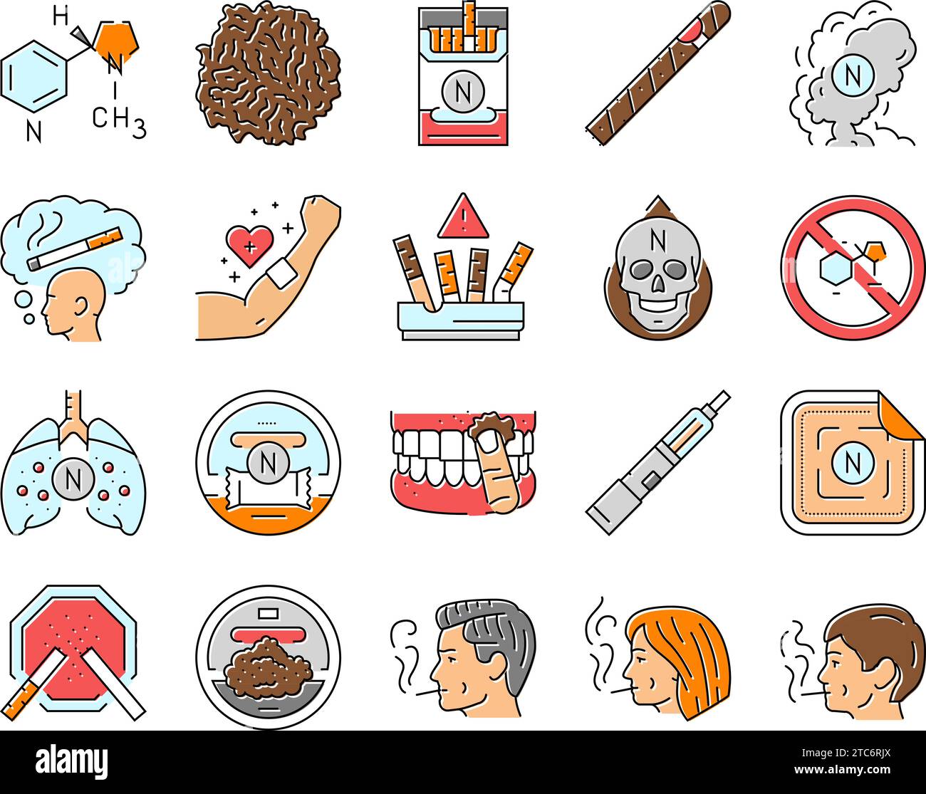 nicotine cigarette tobacco smoke icons set vector Stock Vector Image ...