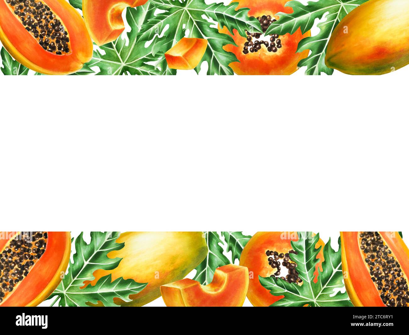 Marker frame, banner and templates with sweet ripe slice of papaya with ...