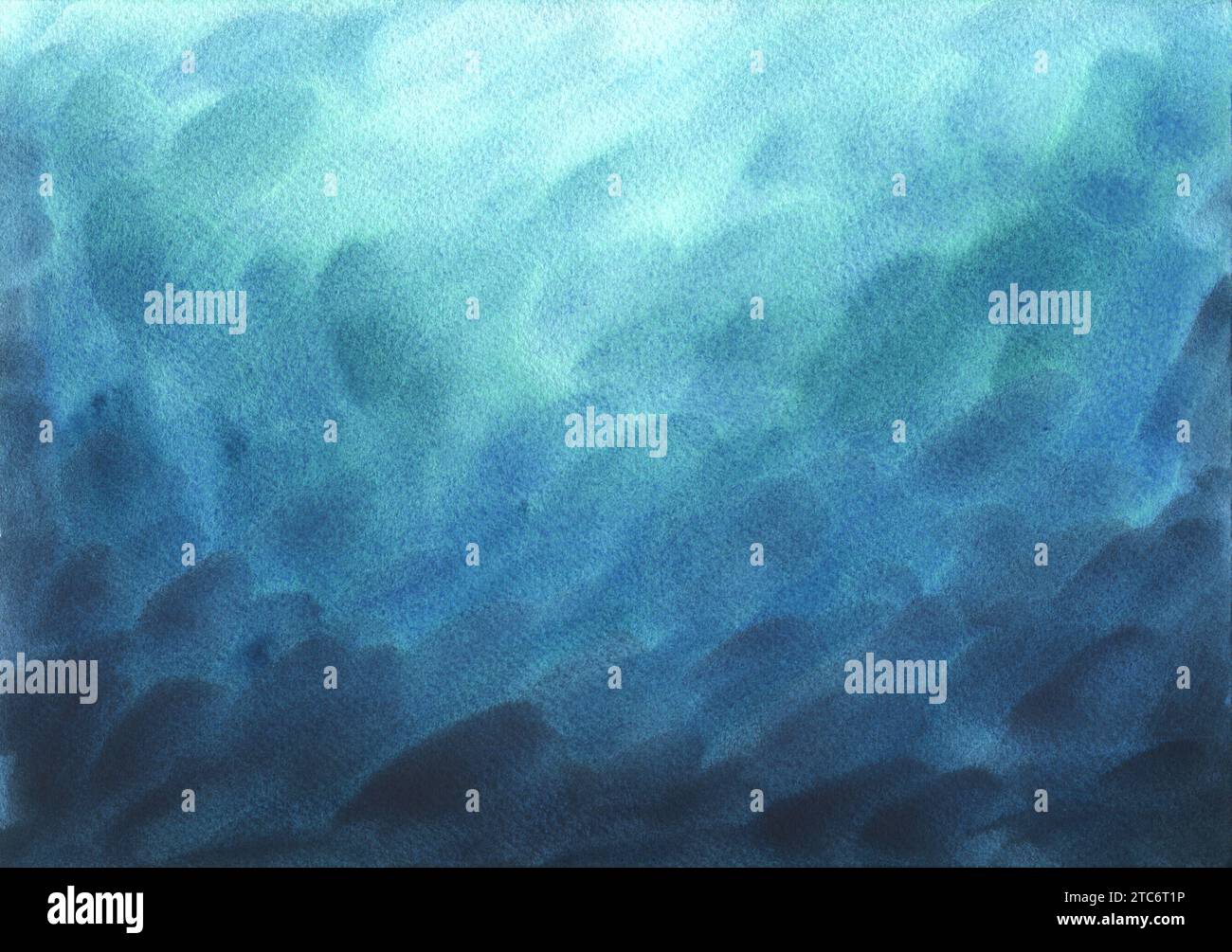 Hand drawn, abstract blue, turquoise watercolor background painting ...