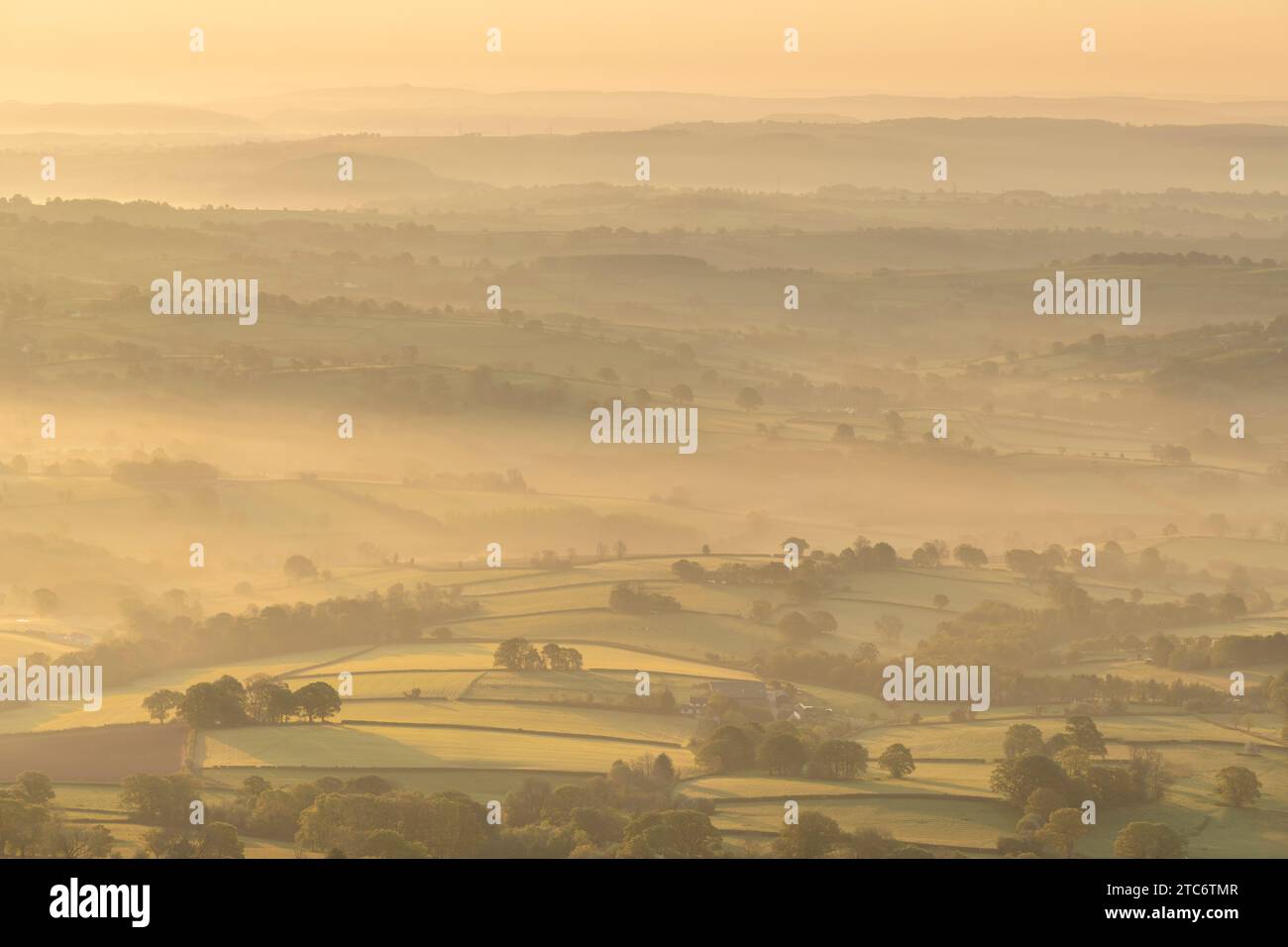 Beautiful morning sunlight on the rolling green fields of Bannau ...