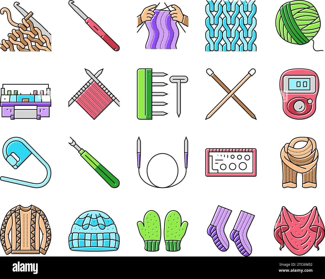 knitting wool thread knit craft icons set vector Stock Vector Image ...