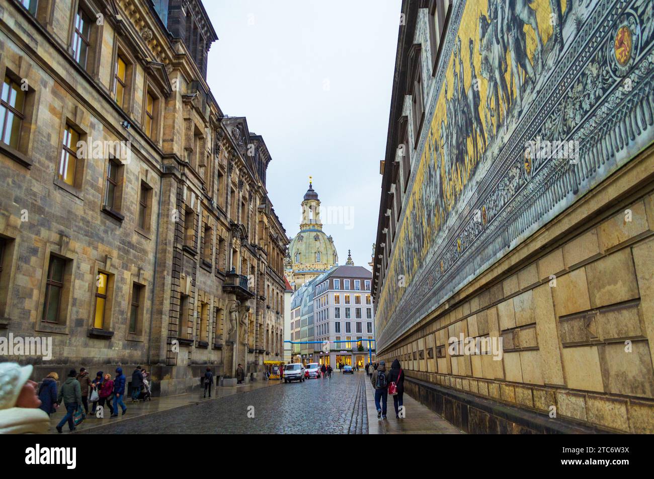Dresden,Germany-December 19 2014:The famous unique mural on an outer ...