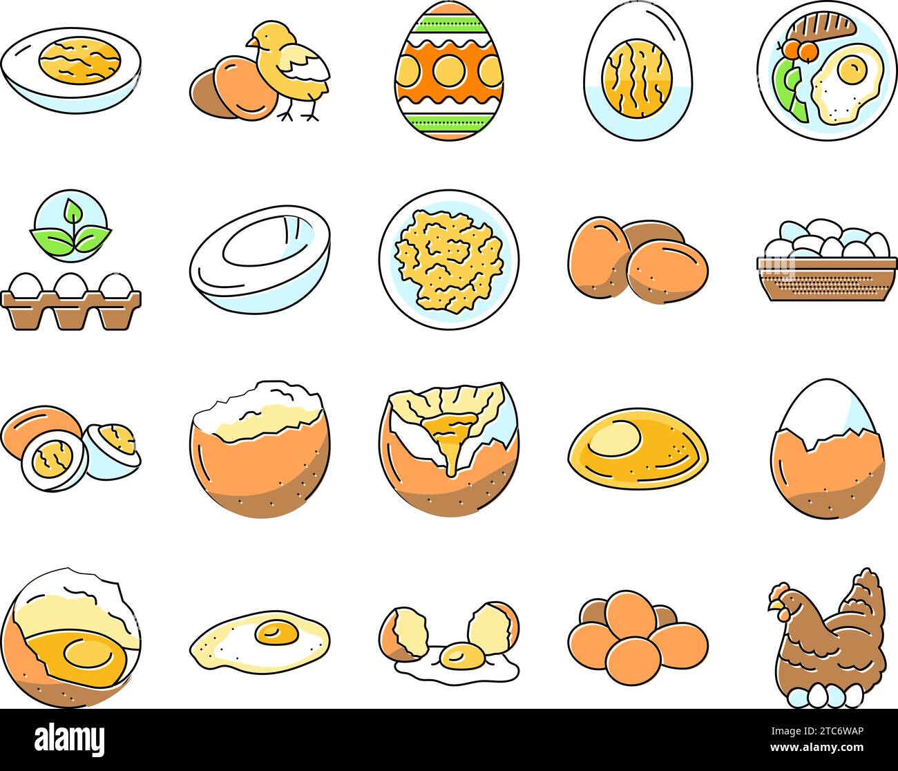 egg chicken farm food organic icons set vector Stock Vector Image & Art ...