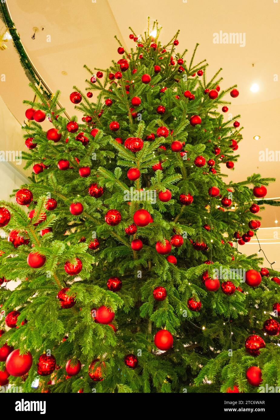 Red balls Christmas tree in shopping mall hallway Dresden Germany ...