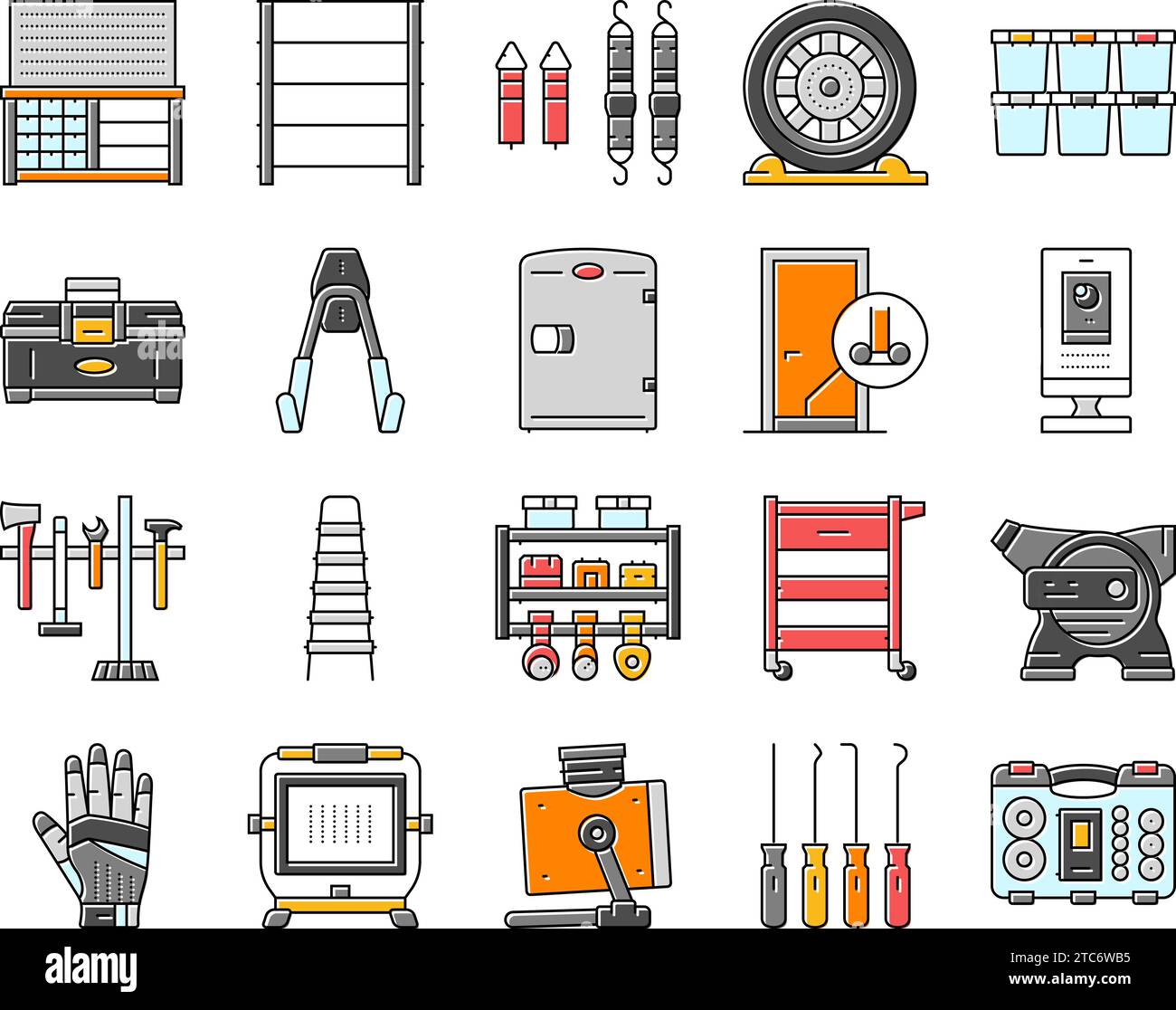 garage tools service auto repair icons set vector Stock Vector Image ...