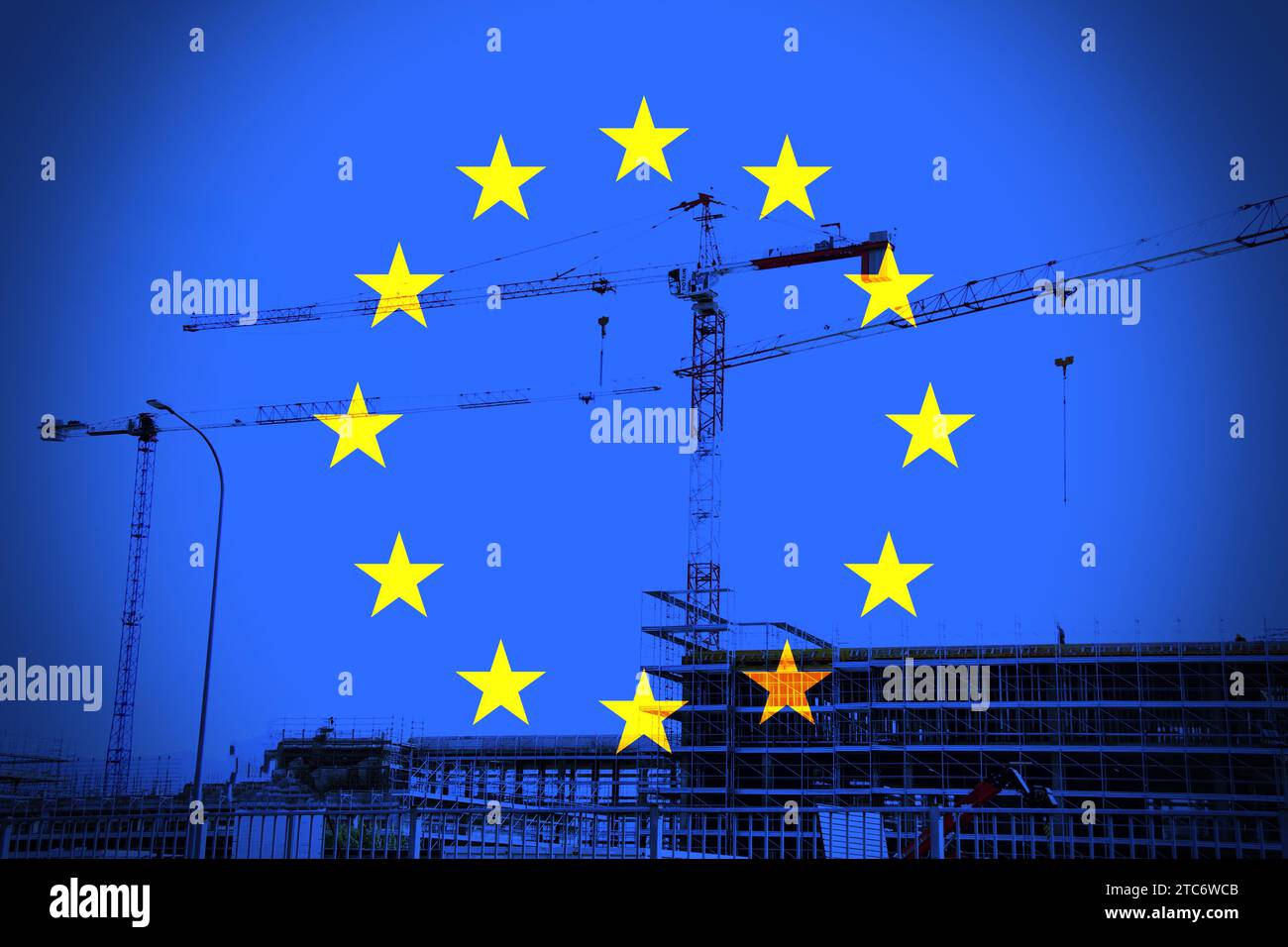 European flag with building construction as a background Stock Photo ...