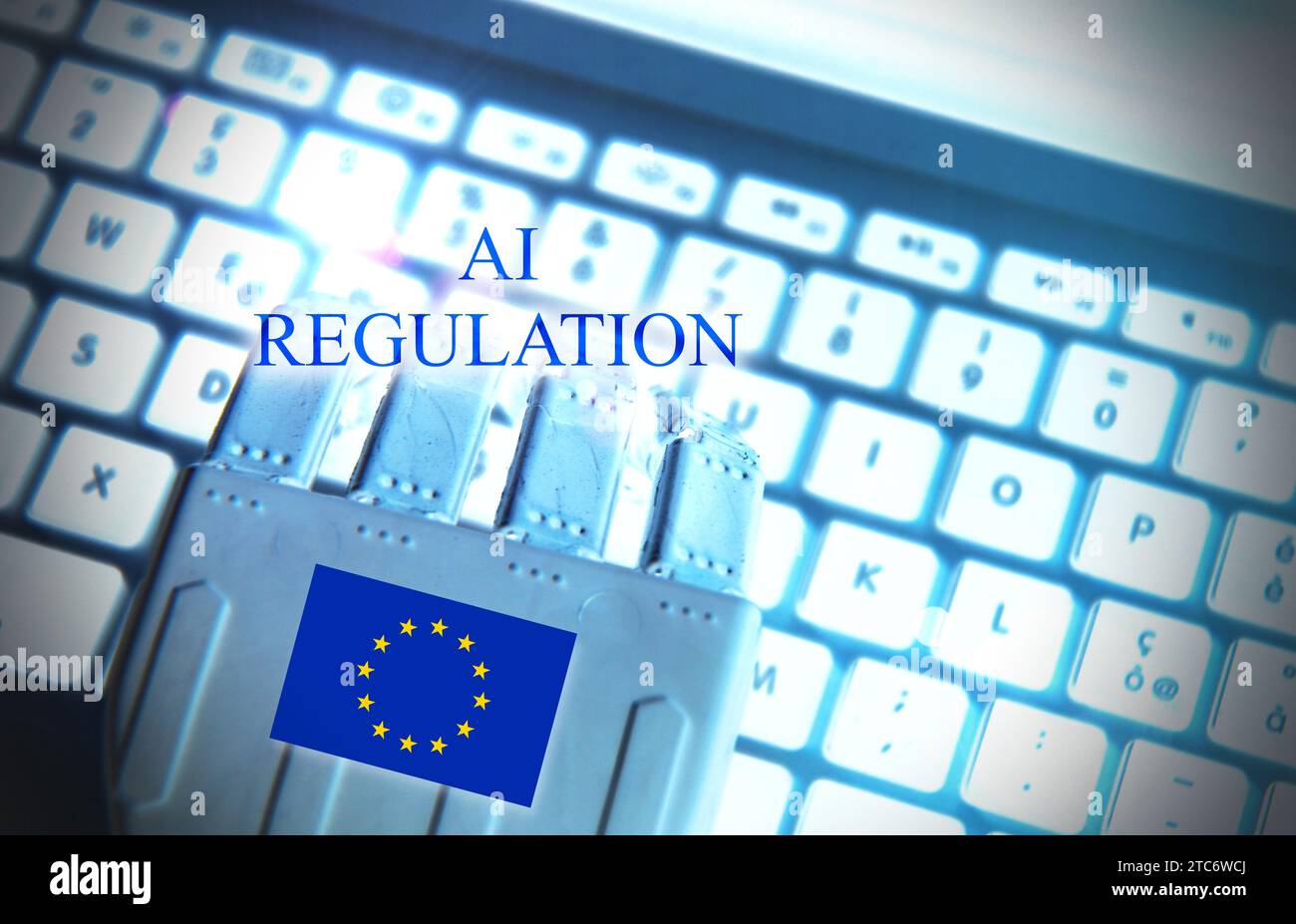 Robotic hand typing on a keyboard with the Europe Flag. Concept of ...