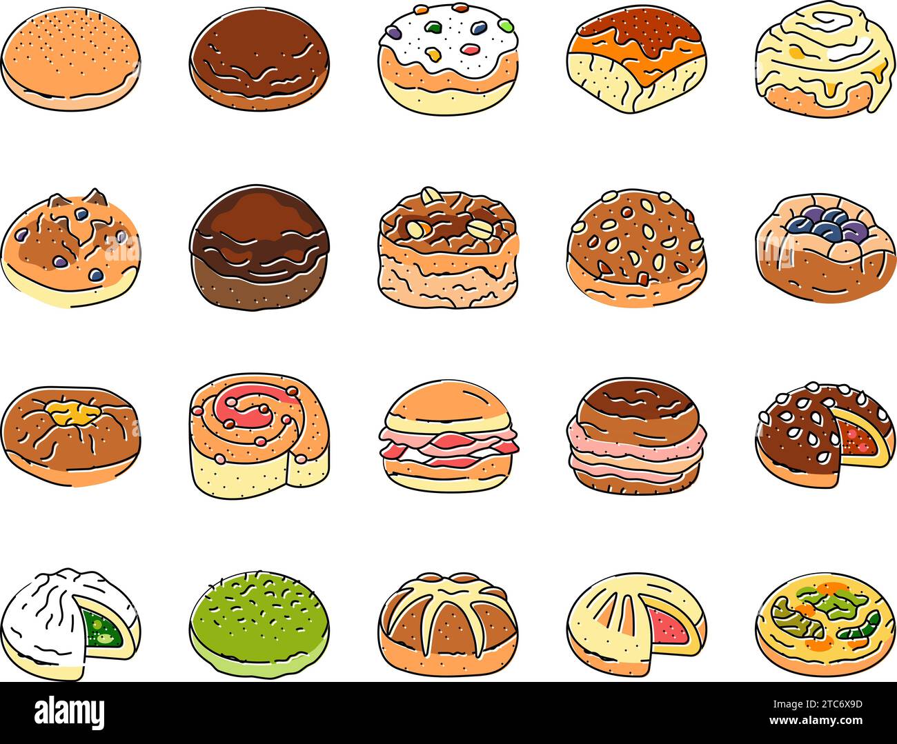 bun food meal bread icons set vector Stock Vector Image & Art - Alamy