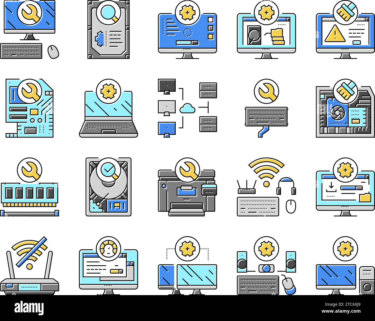 repair computer pc service icons set vector Stock Vector Image & Art ...