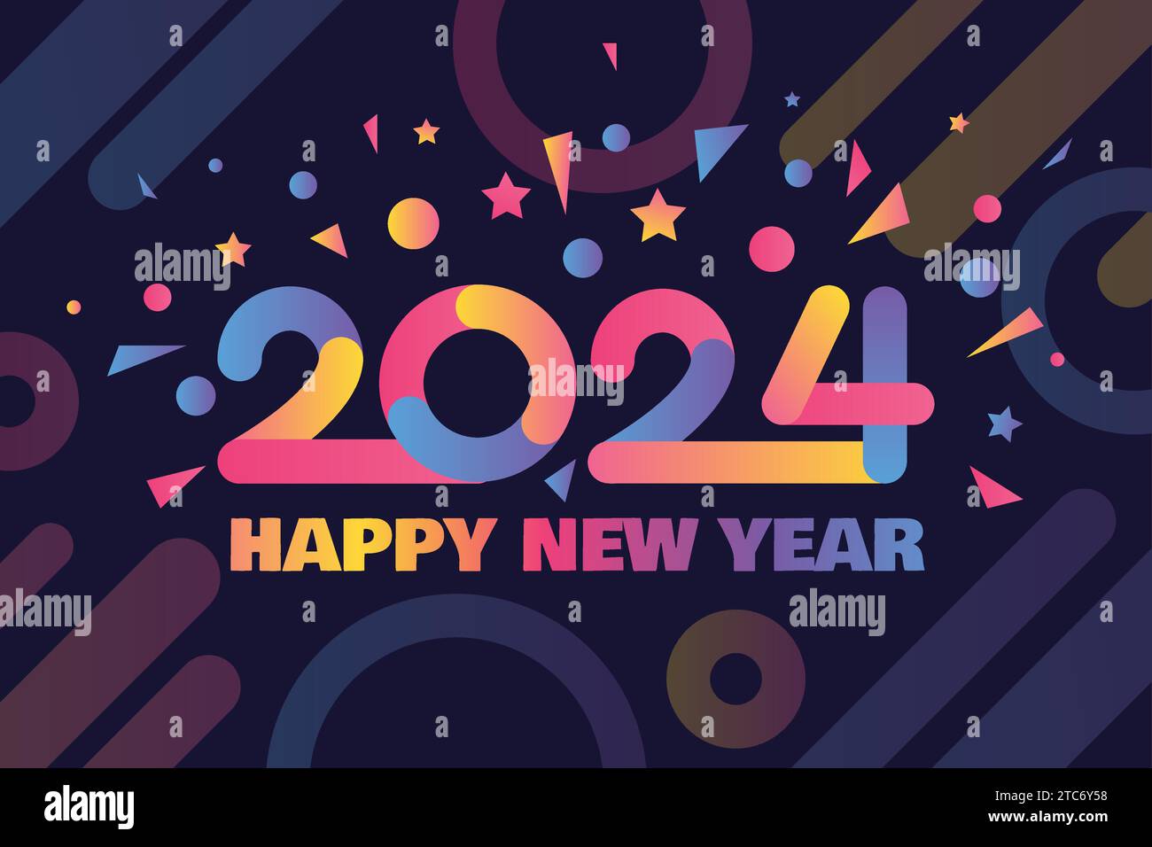 Horizontal Neon Happy 2024 New Year A4 Holiday poster in neon glow ...