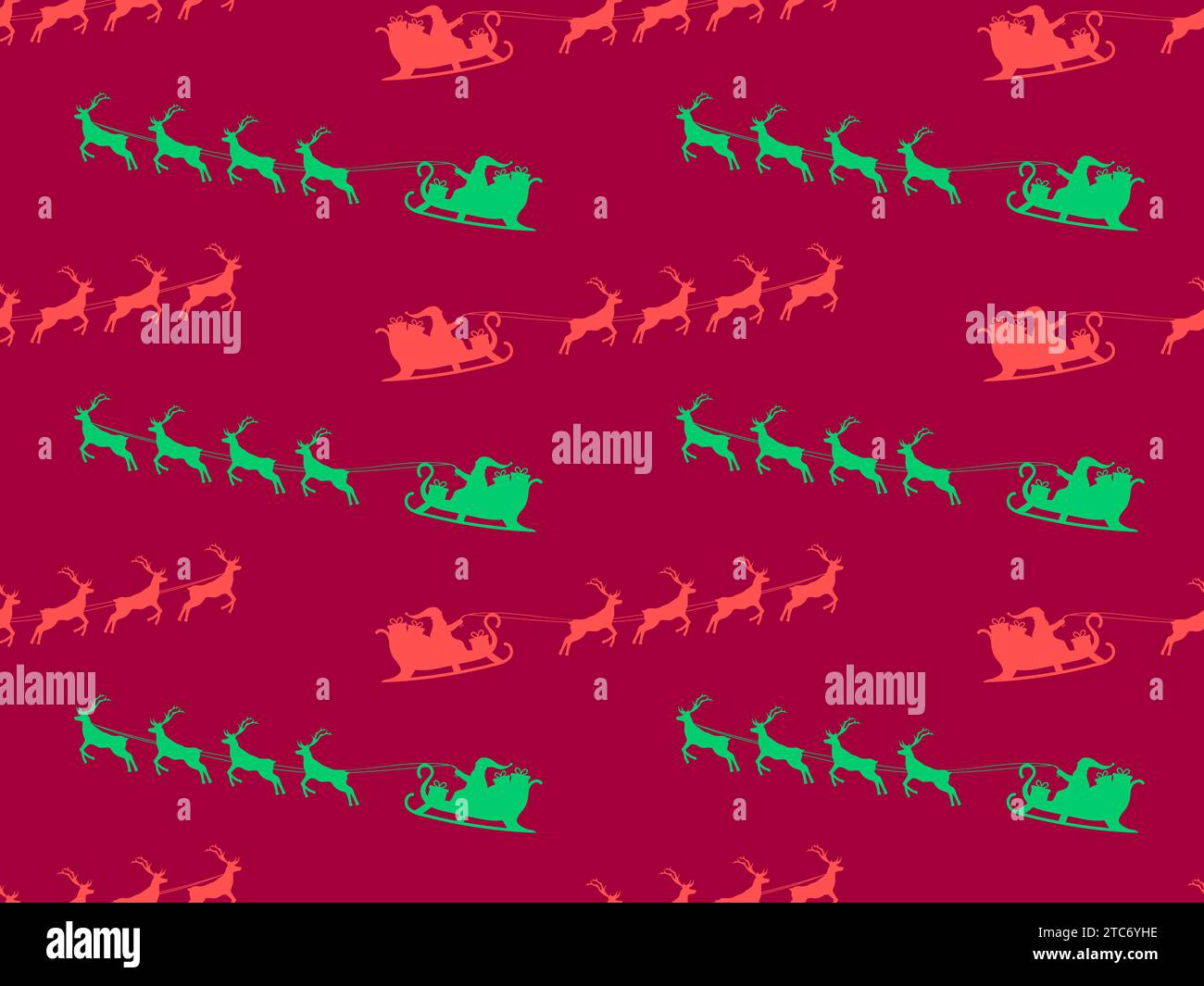 Christmas seamless pattern with Santa Claus is flying in a sleigh with reindeer. Santa's sleigh ...